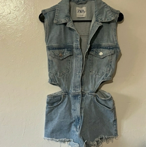 Zara | Pants & Jumpsuits | Zara Denim Romper | Poshmark